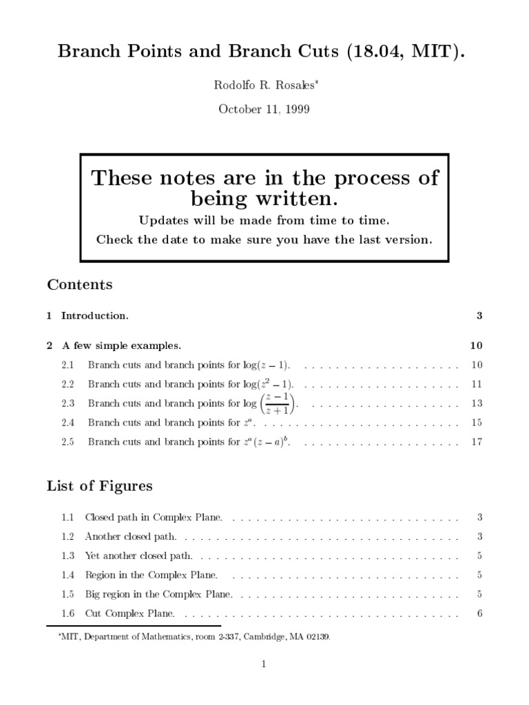 Branch Points and Cuts in Complex Analysis | PDF | Logarithm | Integer