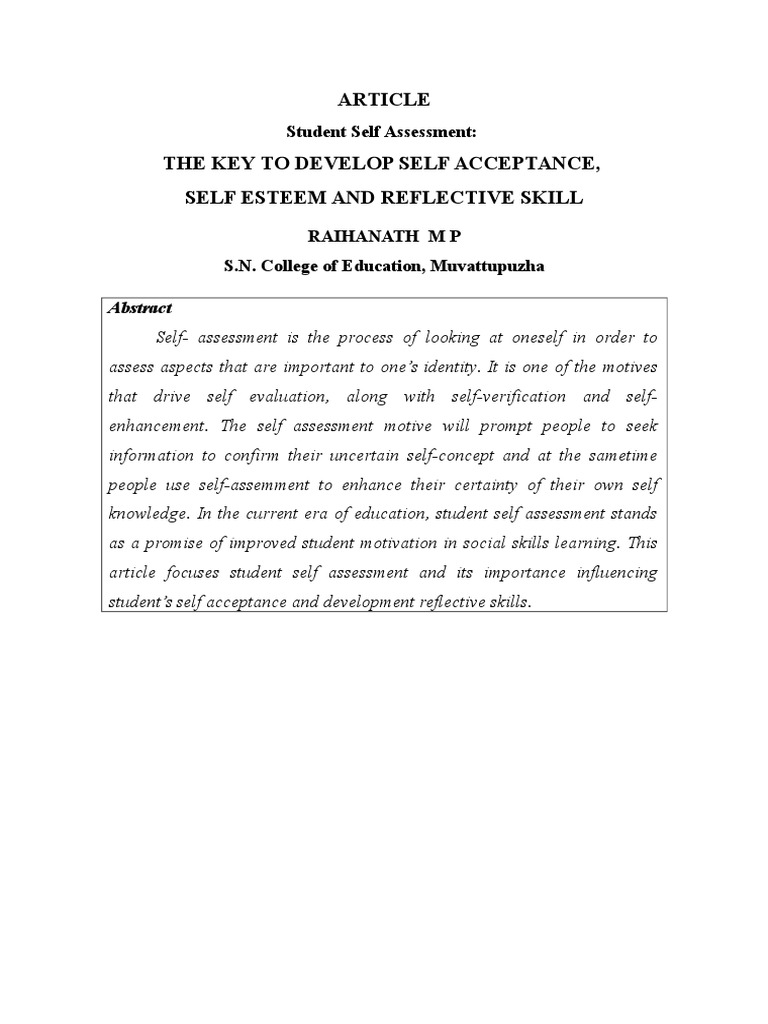 Article The Key To Develop Self Acceptance, Self Esteem and Reflective ...