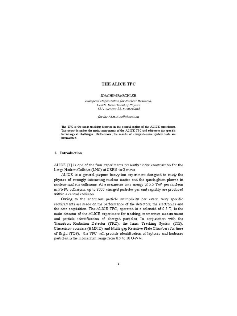 Alice TPC | PDF | Particle Physics | Physics