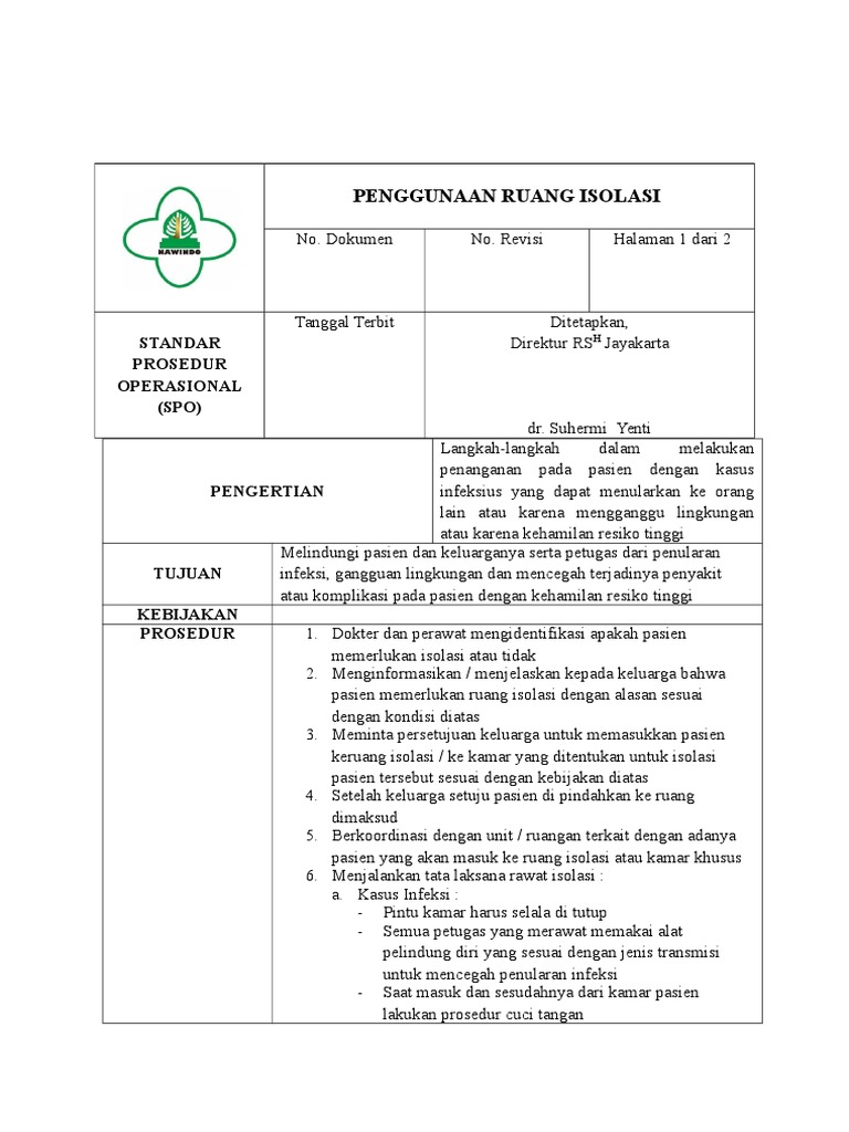 Spo Penggunaan Ruang Isolasi | PDF