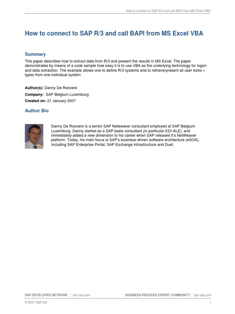 How To Connect To SAP R3 and Call BAPI From MS Excel VBA PDF | PDF | Visual Basic For ...
