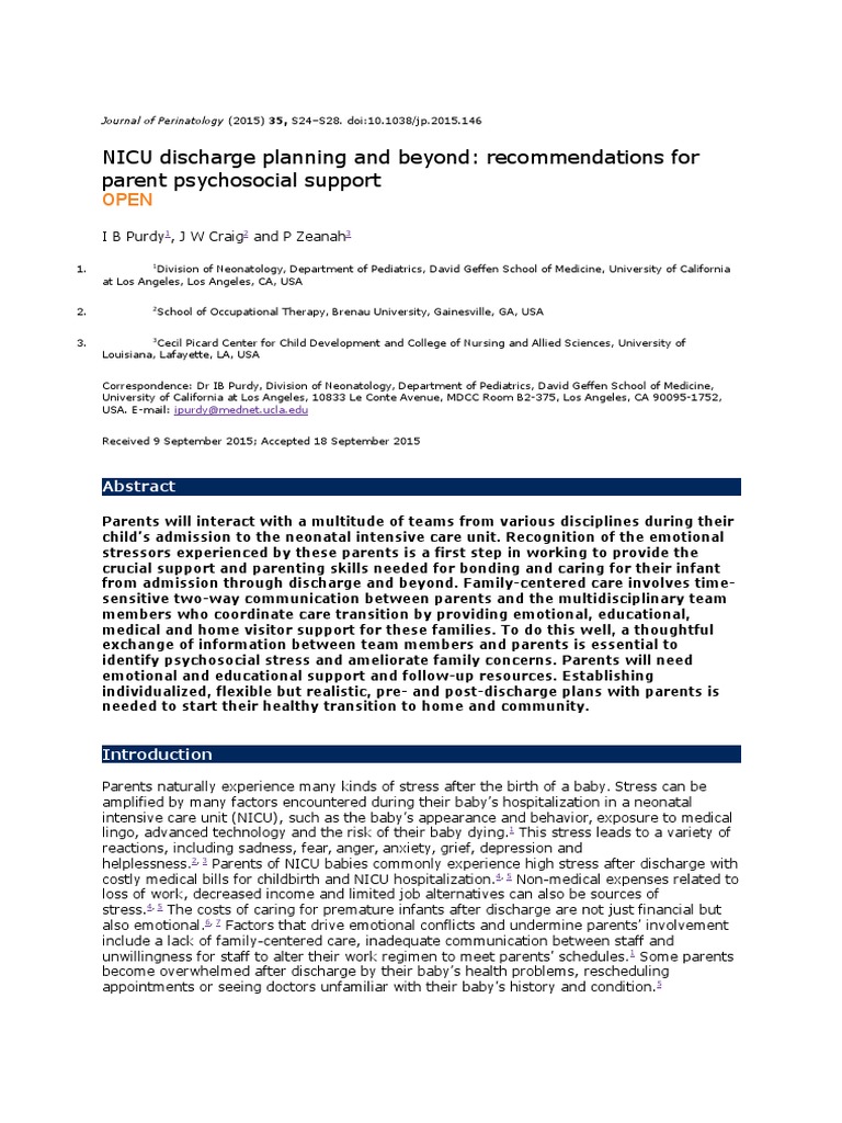 NICU Discharge Planning and Beyond: Recommendations For Parent ...