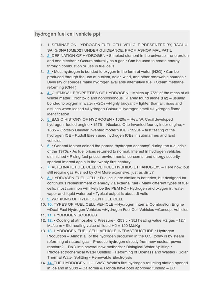 Hydrogen Fuel Cell Vehicle Guide | PDF | Fuel Cell | Fuels