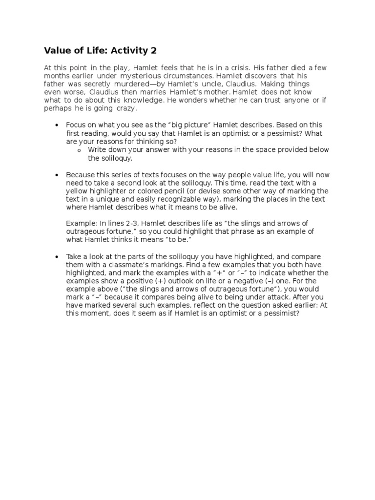 Value of Life Activity 2 | PDF