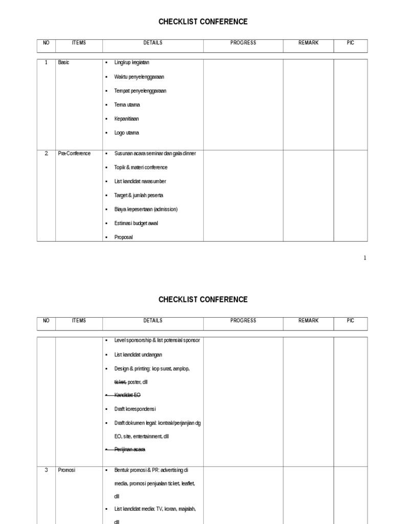Comprehensive Conference Checklist | PDF
