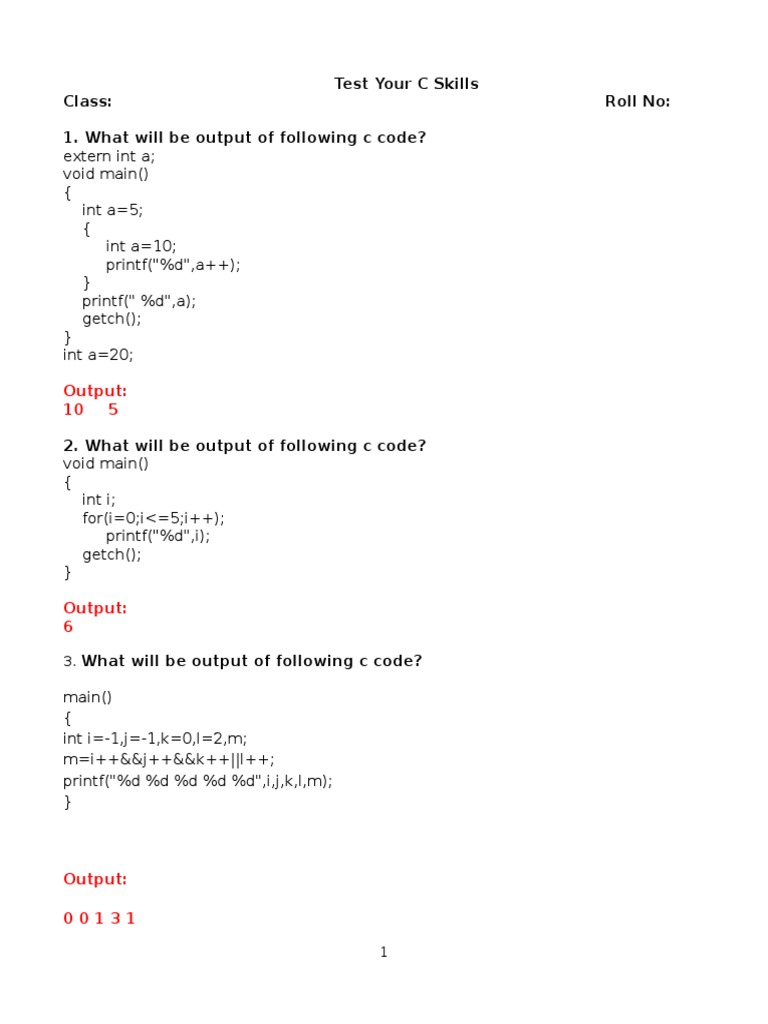 Test Your C Skills | PDF