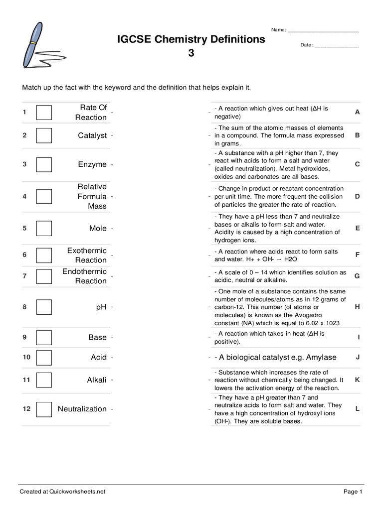 Worksheet IGCSE Match Key Words For Revision 3 | Download Free PDF ...