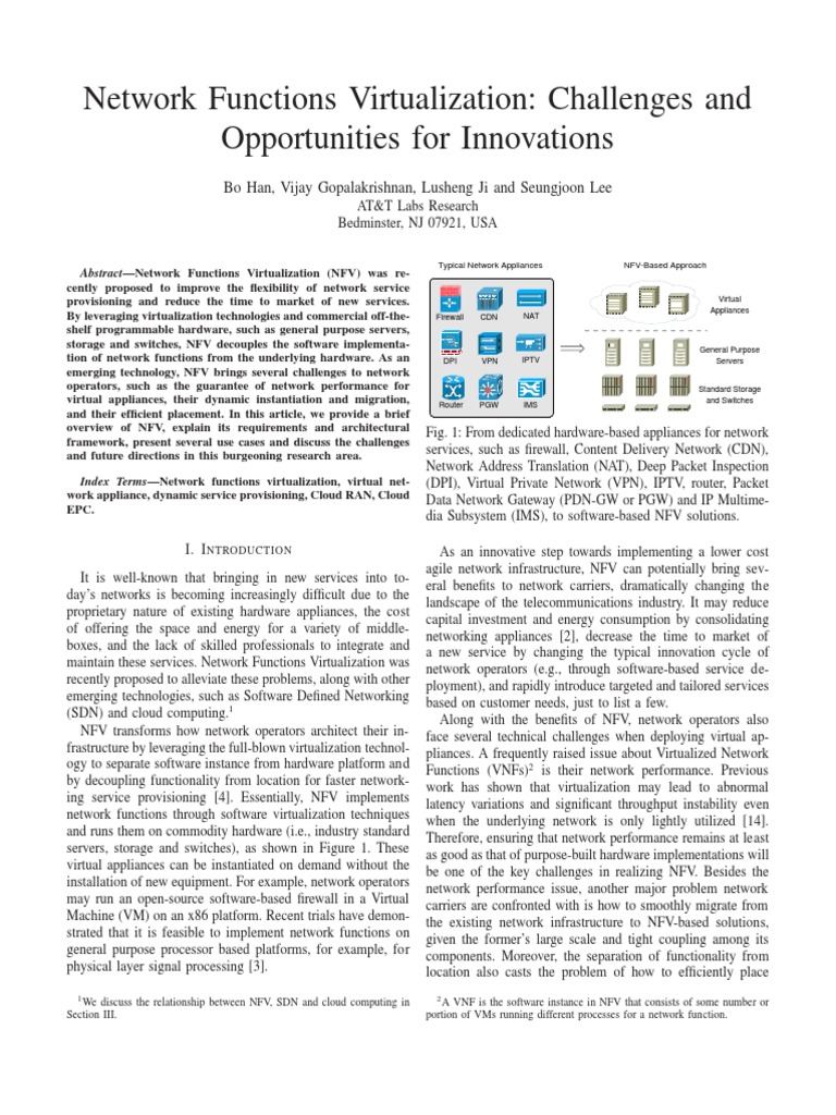 Network Functions Virtualization: Challenges and Opportunities For Innovations | PDF | Cloud ...