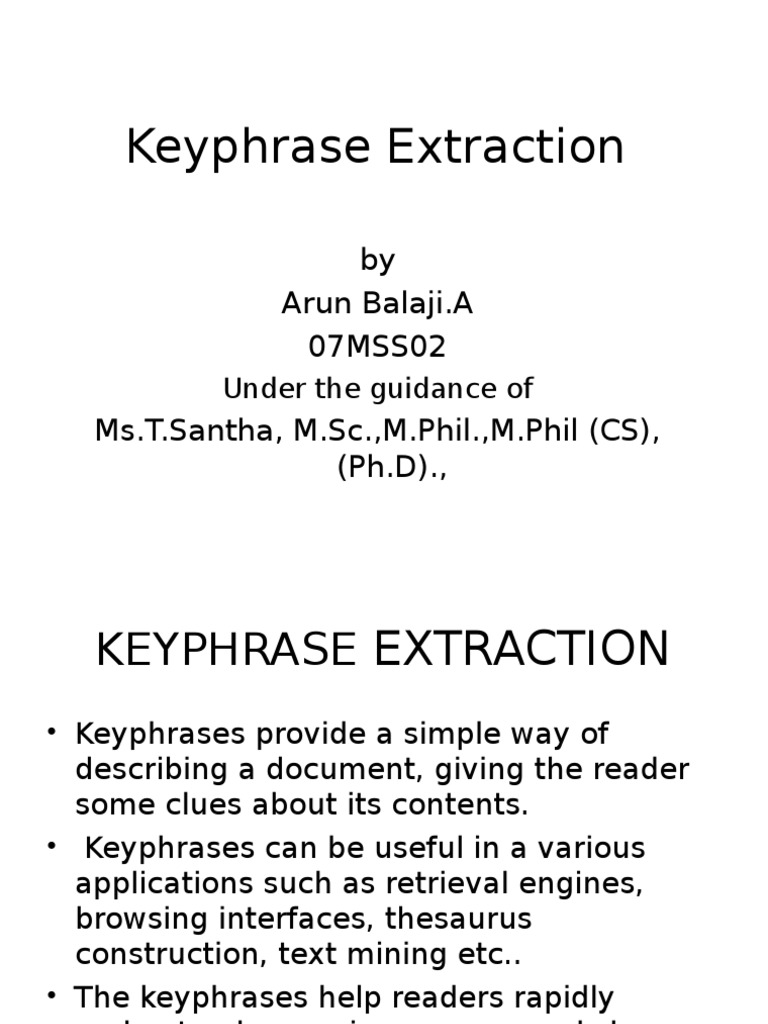 Keyphrase Extraction 3rd Review Pdf Statistical Classification Machine Learning