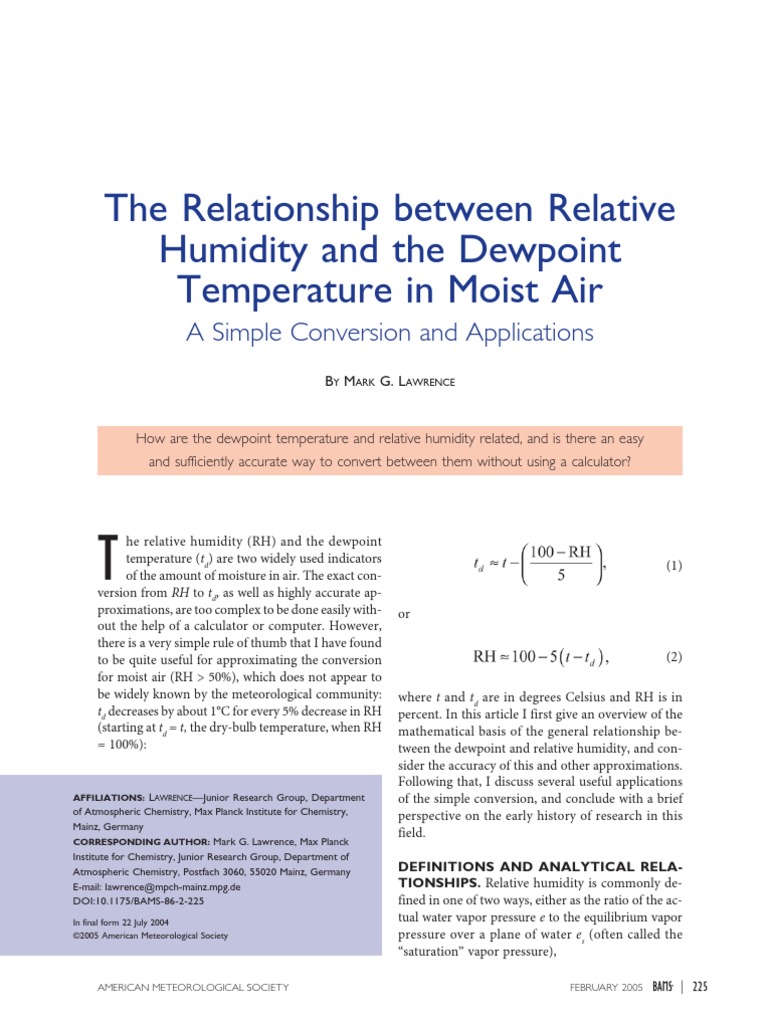 The Relationship Between Relative Humidity and The Dewpoint Temp in ...