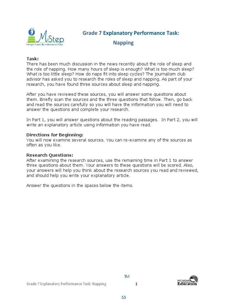 Grade 7 Napping: Explanatory Performance Task | PDF | Sleep | Night