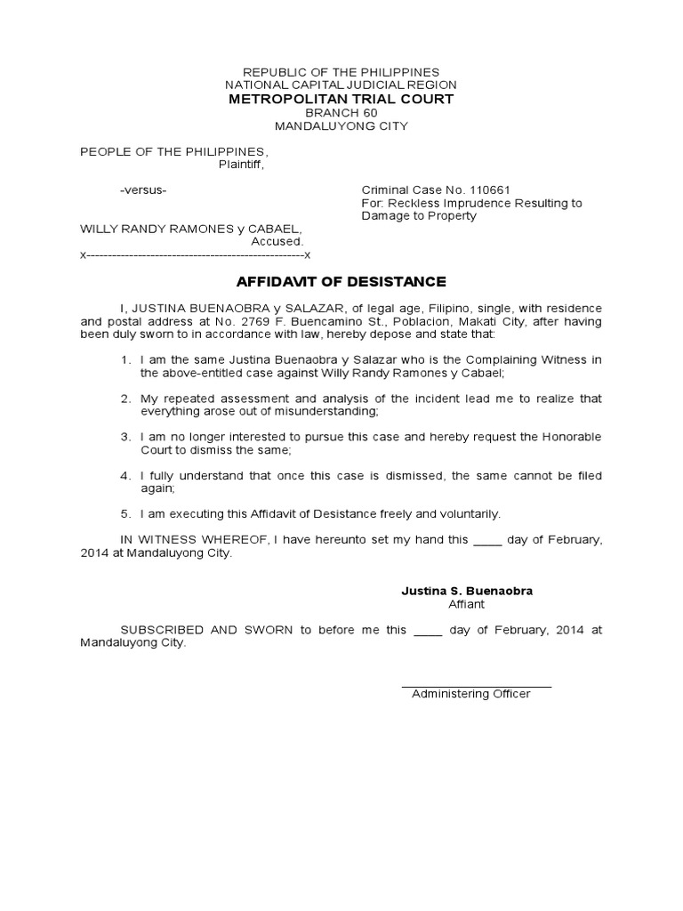 Affidavit of Desistance - Buenaobra
