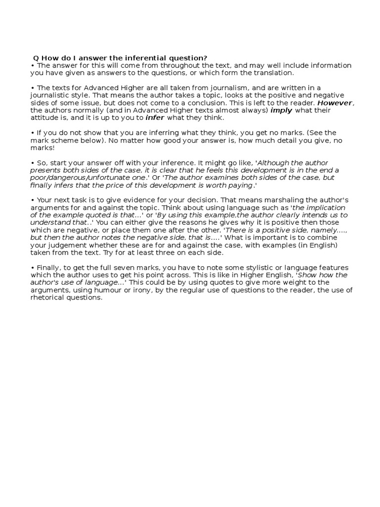Q How Do I Answer The Inferential Question | PDF