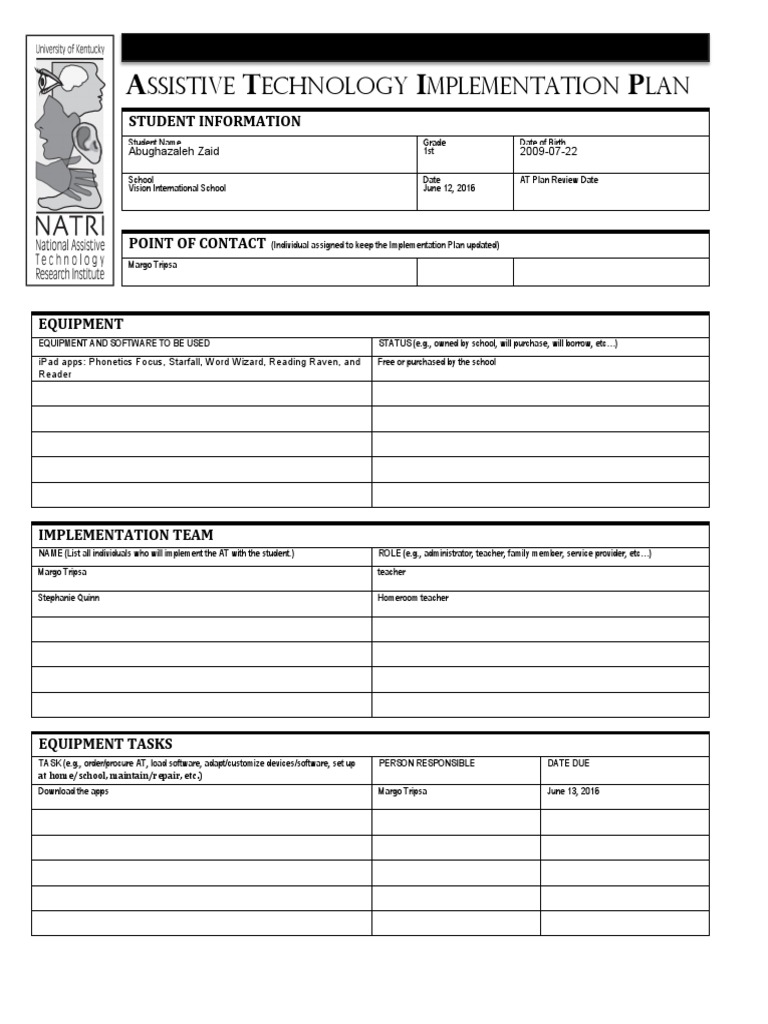 3.4 AT Implementation Plan | PDF | Individualized Education Program ...