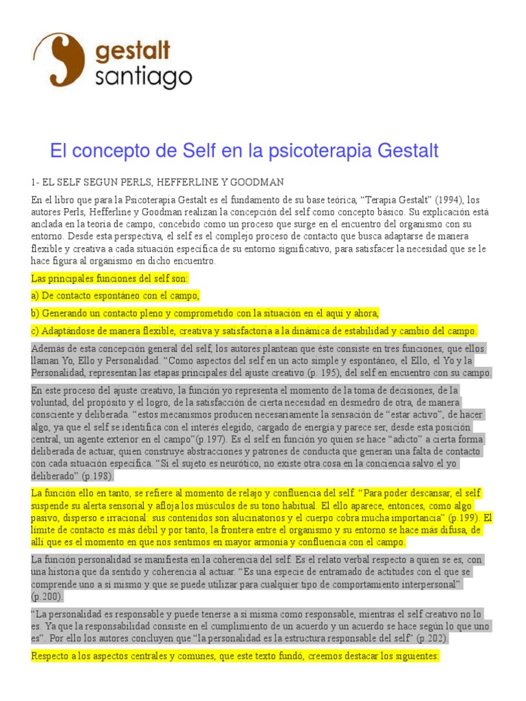 El Concepto de Self en La Psicoterapia Gestalt | PDF | Terapia Gestalt ...