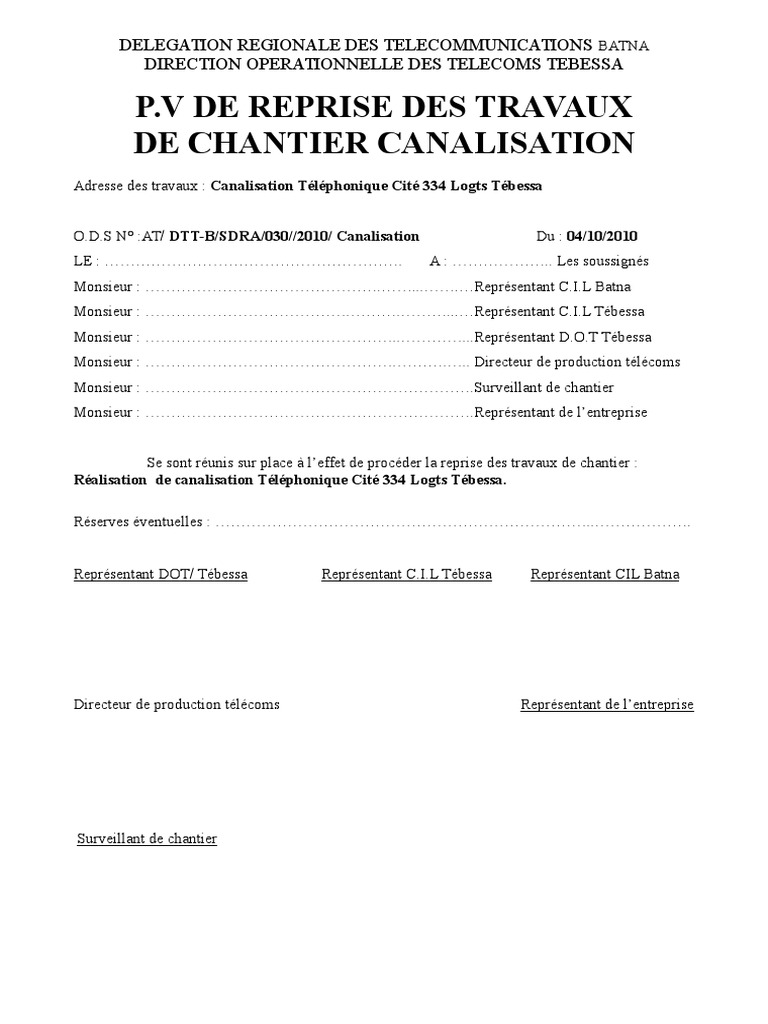PV D'ouverture de Chantier 2007 | PDF