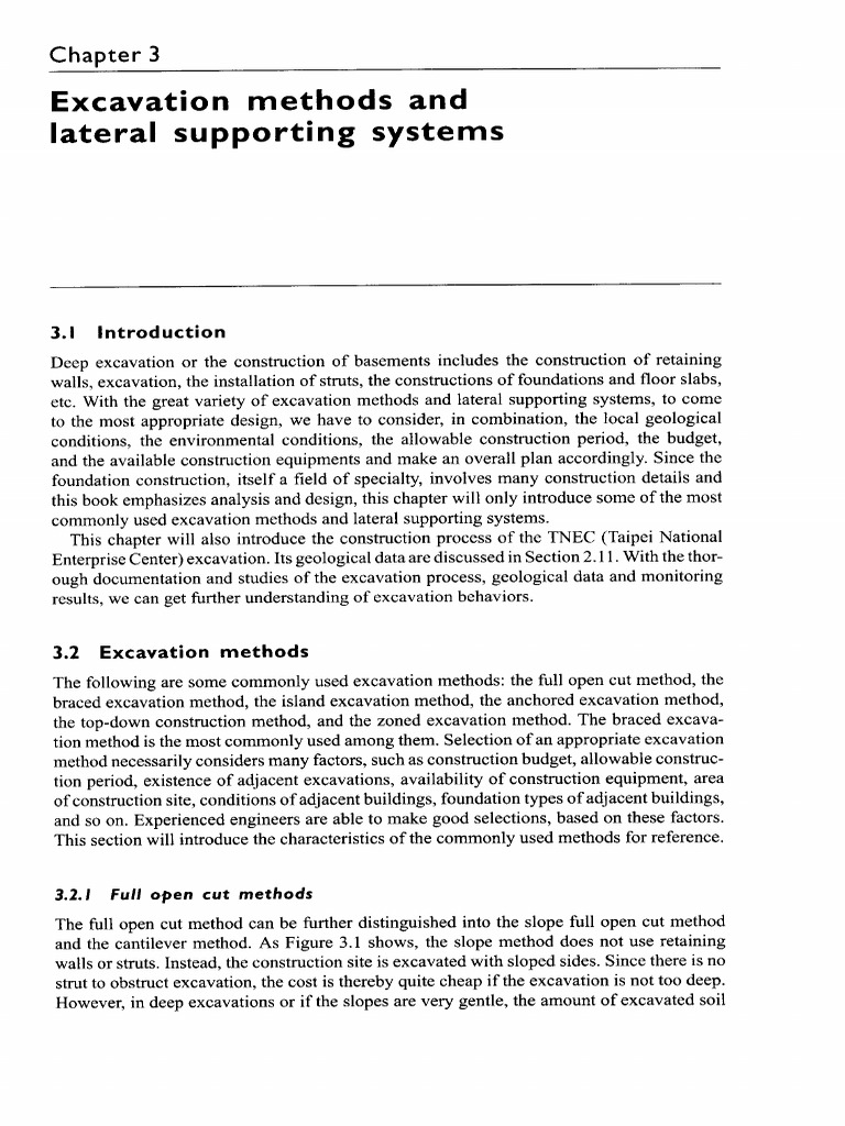 Chapter 3 Excavation Methods and Lateral Supporting Systems PDF | PDF