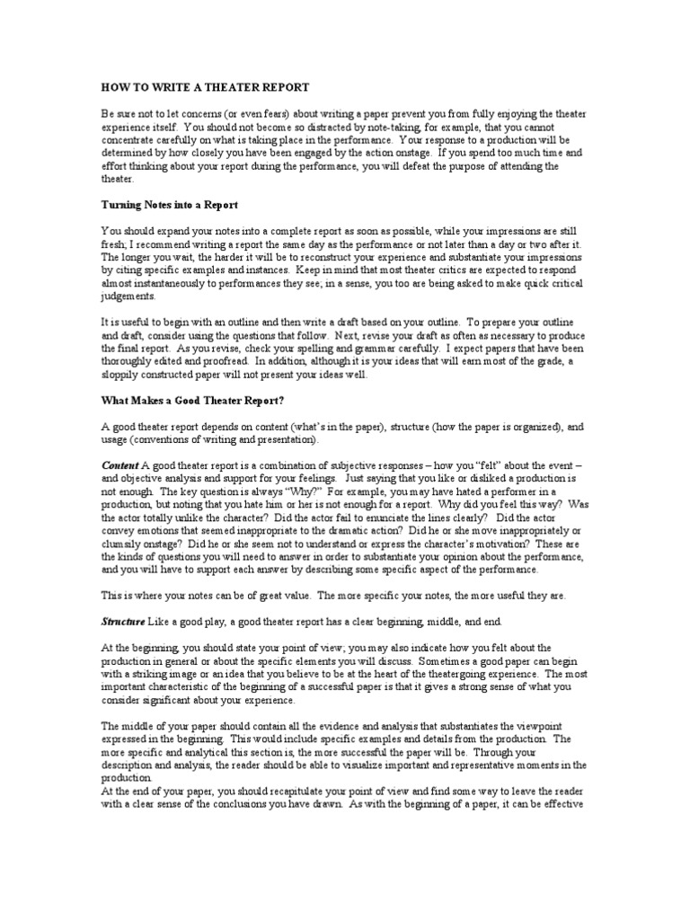 How To Write A Theater Report | PDF | Cognitive Science | Psychological ...