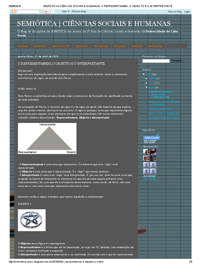 O Representamen, o Objecto e o Interpretante | PDF | Semiótica | Science