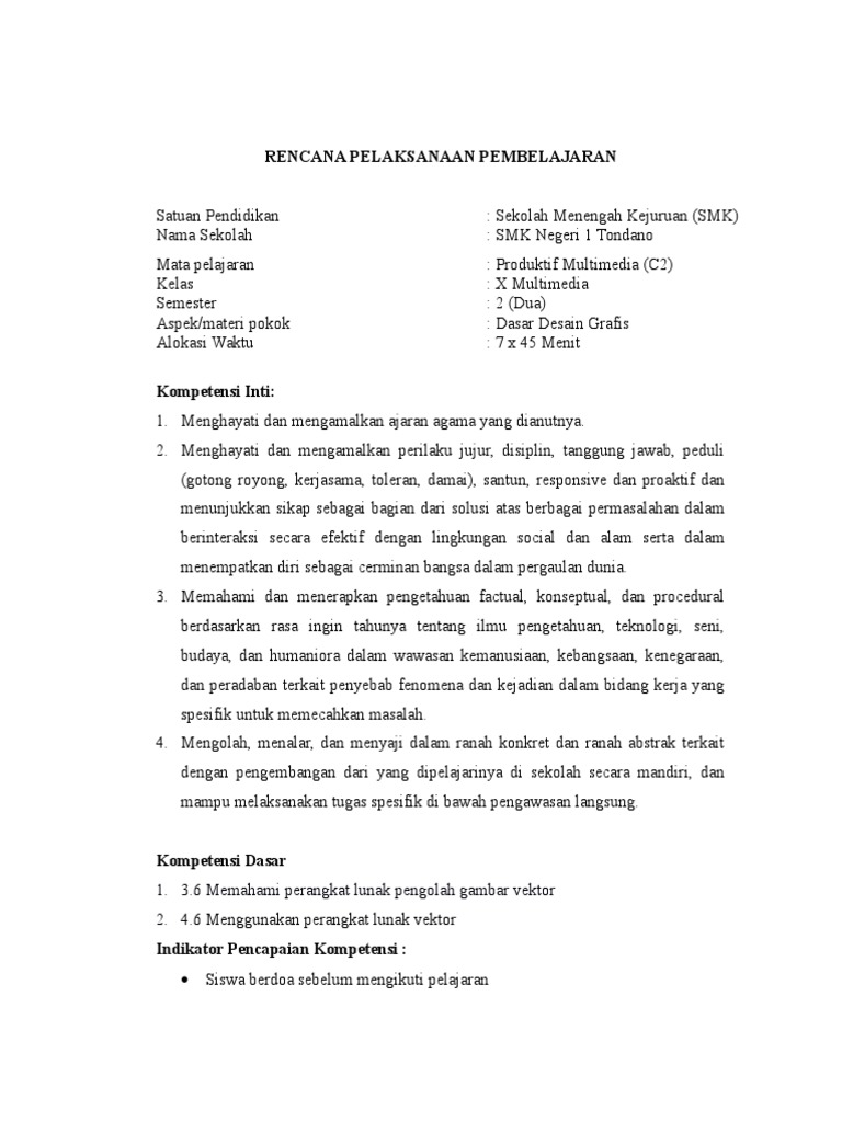 RPP - Dasar Desain Grafis Kelas X-Multimedia - 2.1 | PDF