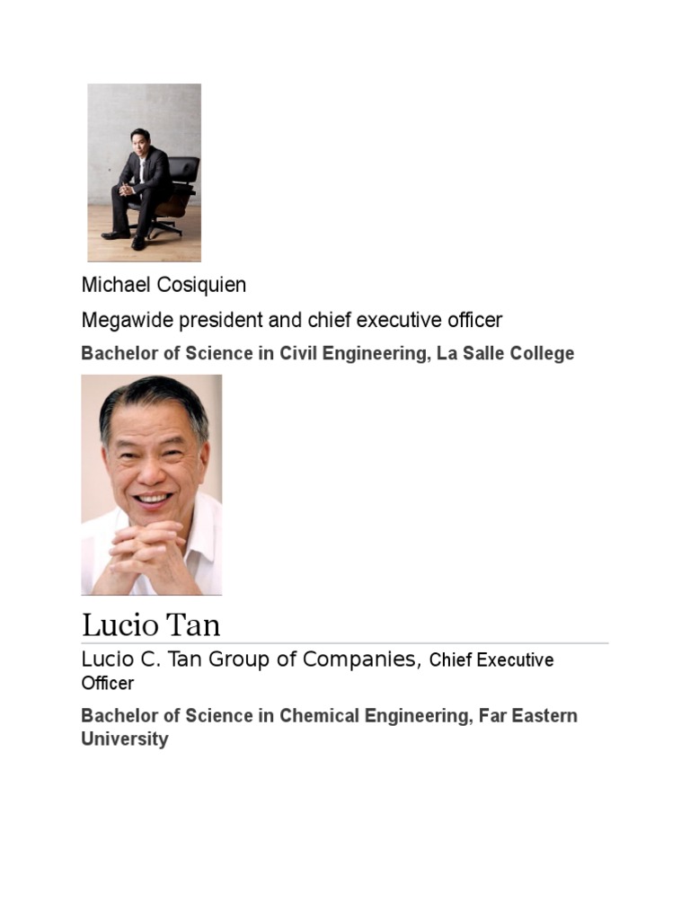 Lucio Tan: Michael Cosiquien Megawide President and Chief Executive ...