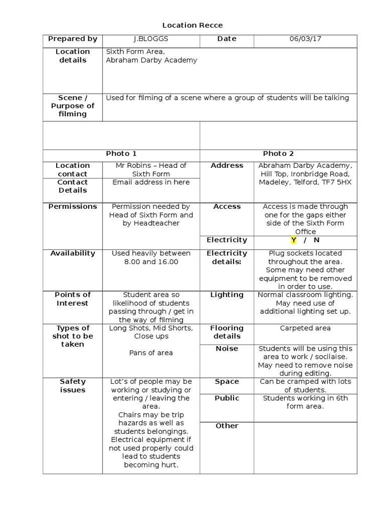 Location Recce Example | PDF