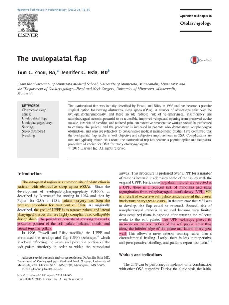 The Uvulopalatal Flap: An Effective Surgical Technique for Treating ...