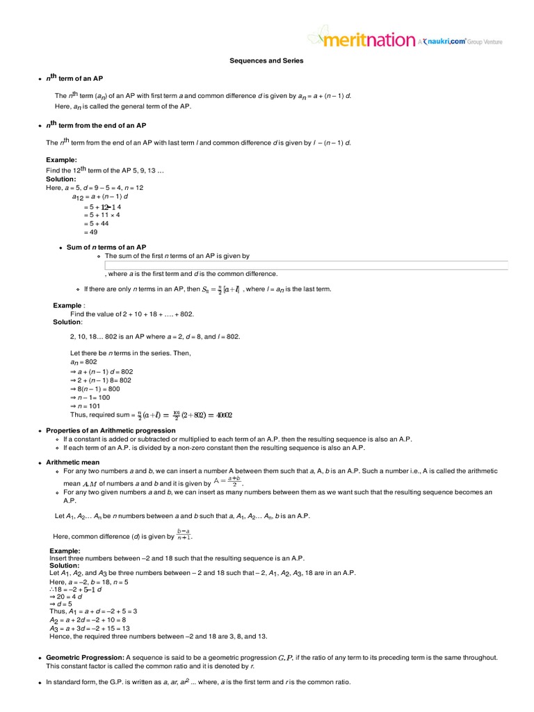 Sequences and Series | PDF | Sequence | Summation