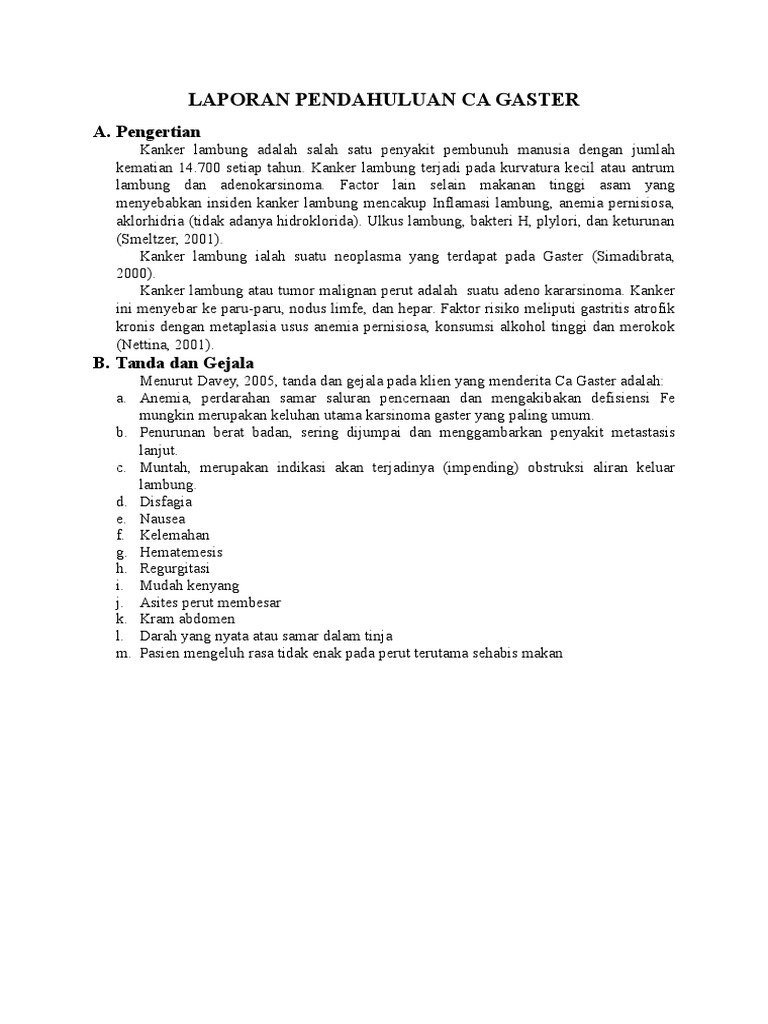 Laporan Pendahuluan Ca Gaster | PDF