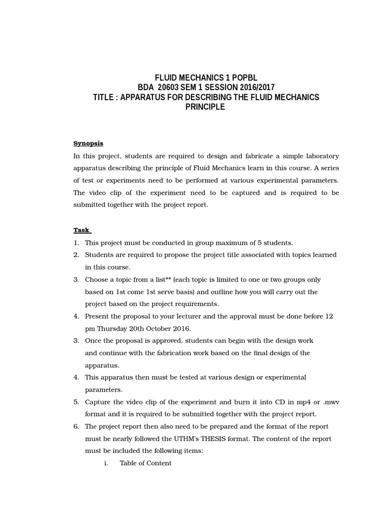 Fluid Mechanics Project Guidelines | PDF | Experiment | Cognition