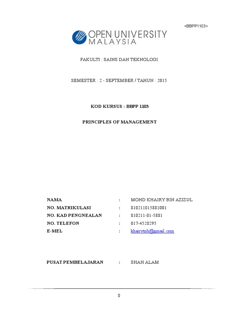 Principle Management - OUM Assignment Se | PDF