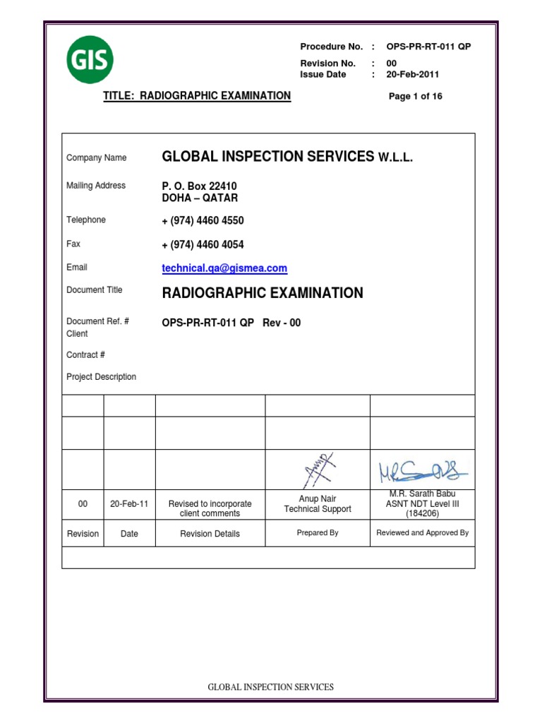 NDT RT Procedure | Nondestructive Testing | Radiography