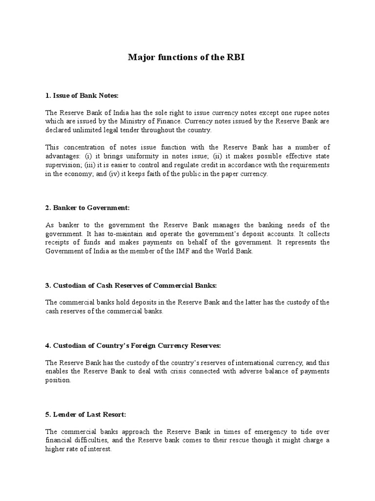 Functions of The RBI | PDF