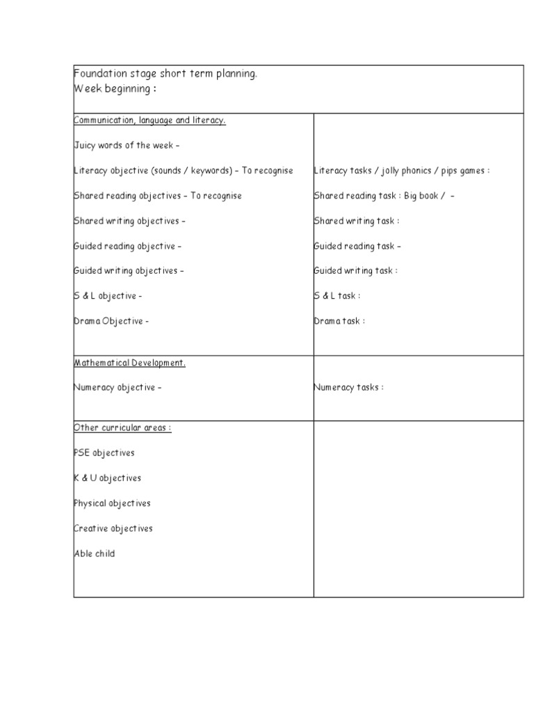 Foundation Stage Short Term Planning | PDF | Foreign Language Studies