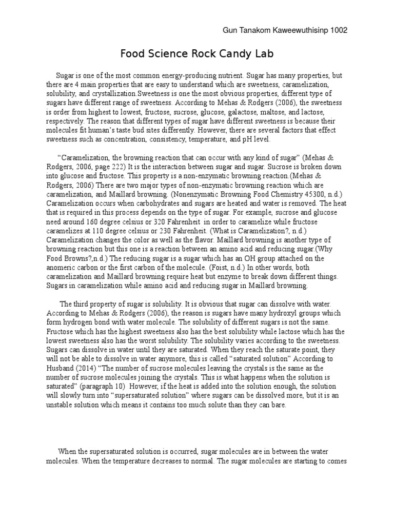 Rock Candy Lab Report | Download Free PDF | Carbohydrates | Fructose
