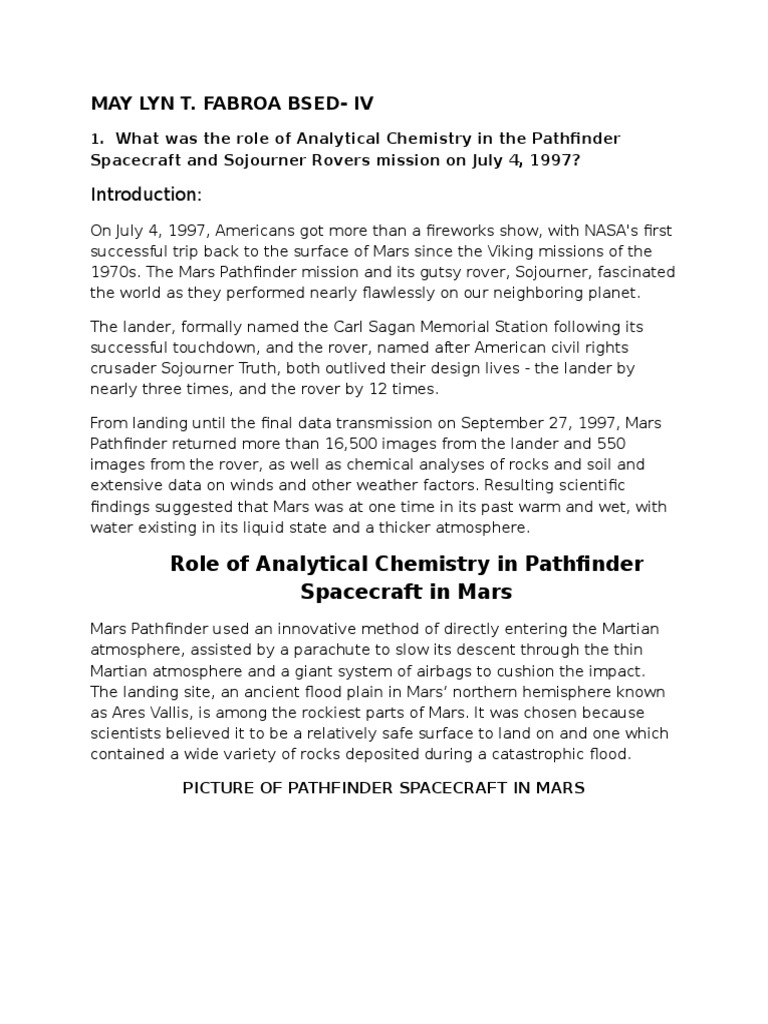 May Lyn T. Fabroa Bsed-Iv: Role of Analytical Chemistry in Pathfinder ...