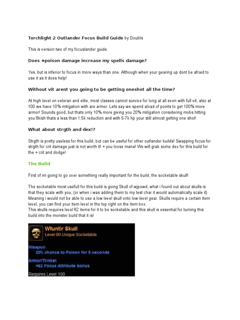 Torchlight 2 Outlander Focus Build Guide by Doubts | PDF | Fantasy ...