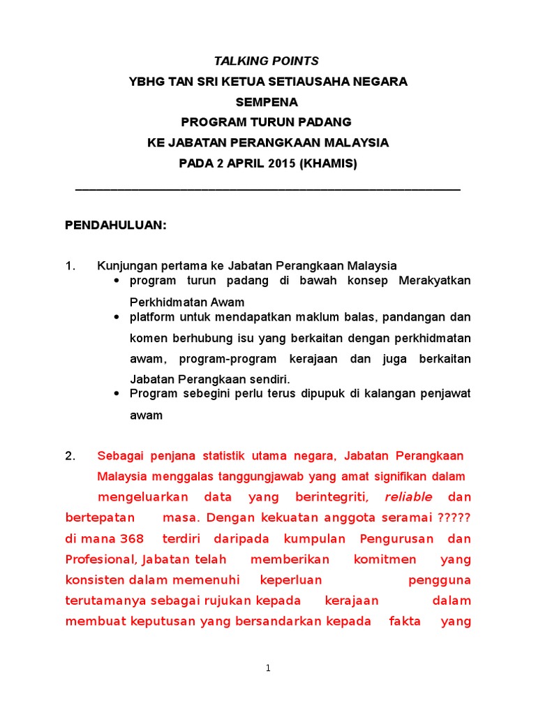 Talking Points Teks Ucapan Tan Sri KSN - 160315 | PDF