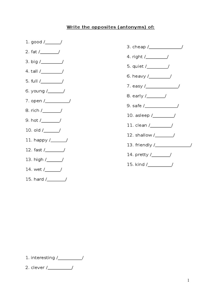 Finding the Opposite: A Concise Listing of Antonym Pairs to Common ...