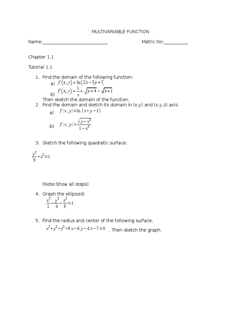 Multivariable Functions Domain and Graphs | PDF