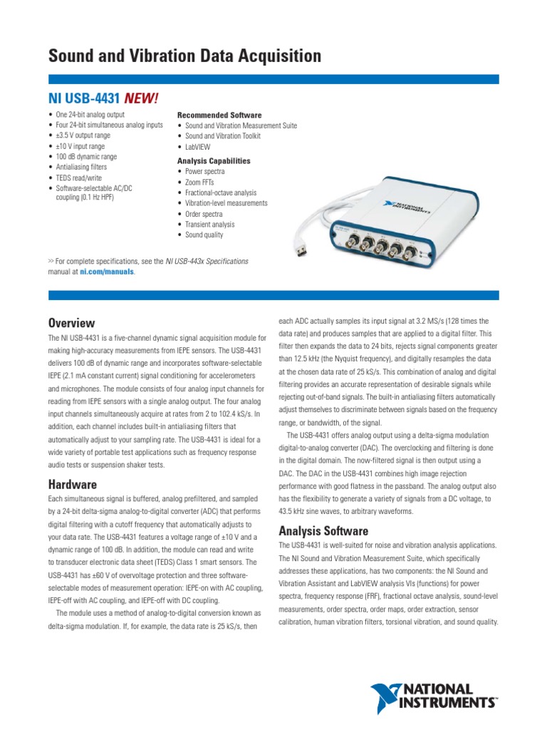 Sound and Vibration Data Acquisition: NI USB-4431 | PDF | Analog To Digital Converter | Digital ...