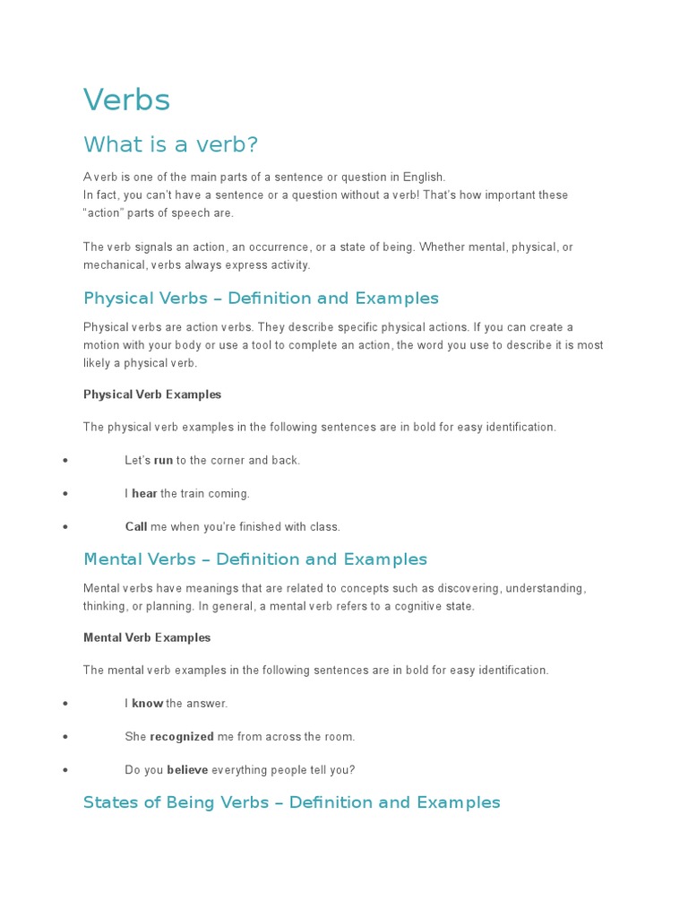 Types Of Verbs Guide Pdf Verb Semantics