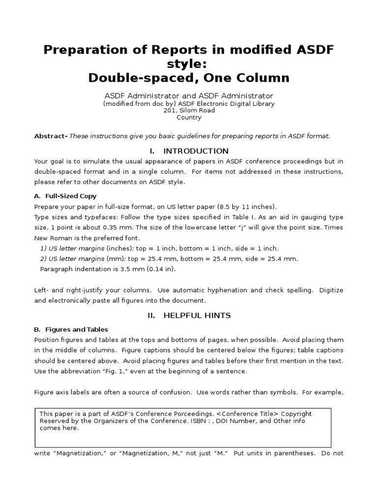 Preparation of Reports in Modified ASDF Style: Double-Spaced, One ...