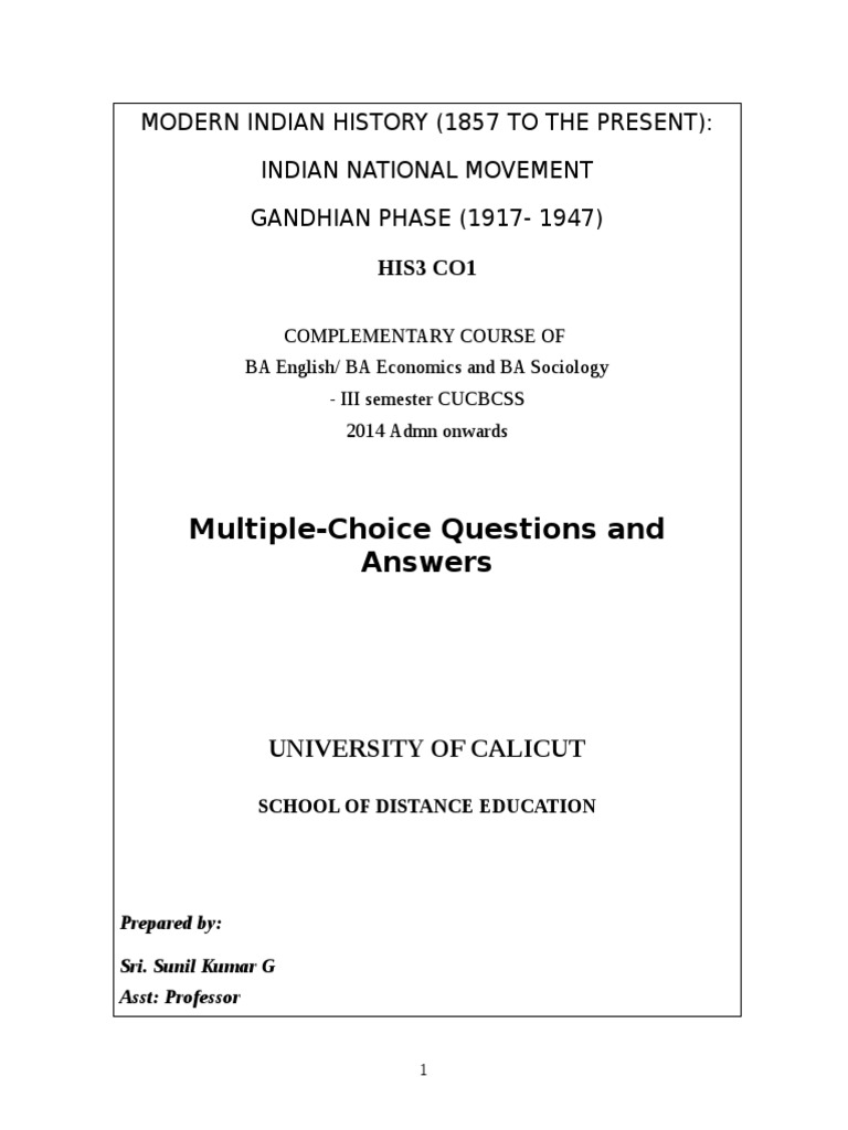 Multiple-Choice Questions and Answers | PDF | Mahatma Gandhi | Indian ...
