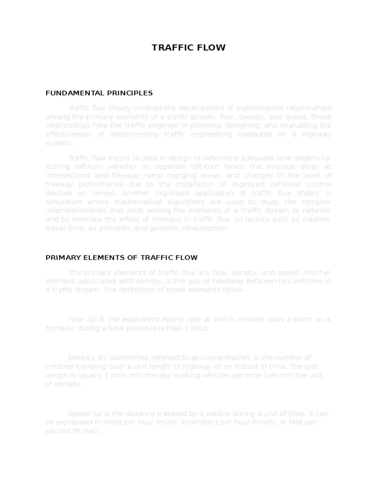 Traffic Flow: Fundamental Principles | PDF | Traffic | Industrial ...