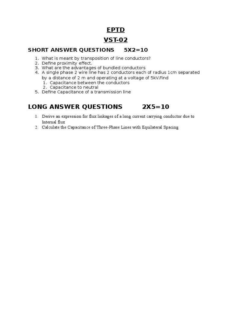 Eptd VST-02: Short Answer Questions 5X2 10 | PDF