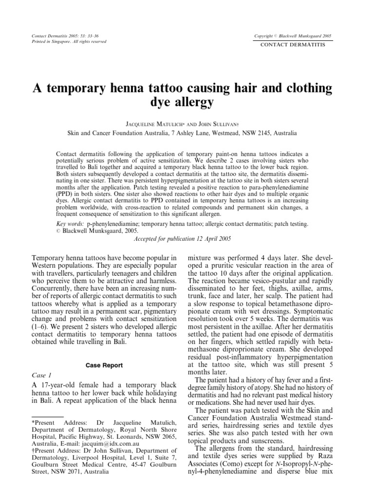 A Temporary Henna Tattoo Causing Hair and Clothing Dye Allergy | PDF ...