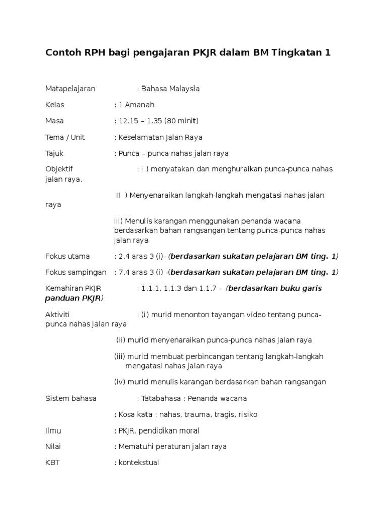 Contoh-Rph BM (PKJR) | PDF
