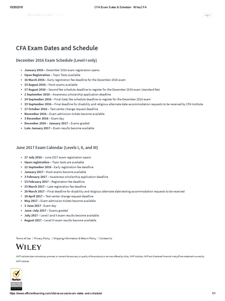 CFA Exam Dates & Schedule - WileyCFA | PDF | Test (Assessment) | Business
