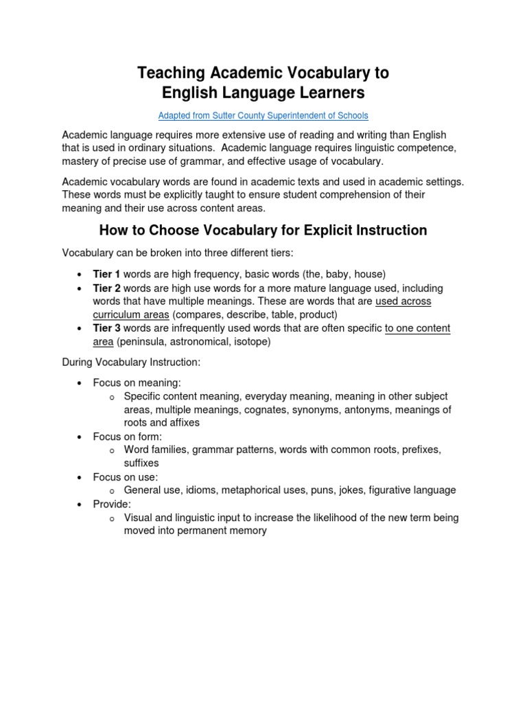 Teaching Academic Vocabulary | PDF